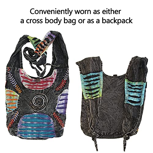 Original Collections Bohemian Embroidered Ripped Razor Cut Crossbody Hippie Purse Handbag AND Backpack Multicolor