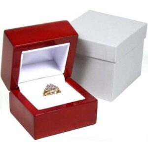 Regal Displays Elegant Rosewood Ring Box Premium Wooden Box with White Leather Interior and Metal Hinge (Ring)