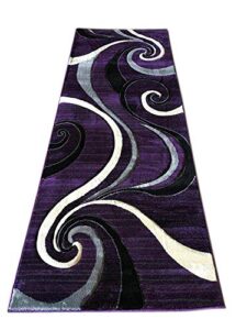 contempo modern purple grey black gray contemporary runner (400,000 point) area rug swirl design #344 (2 feet x 7 feet 3 inch )