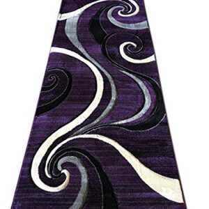 Contempo Modern Purple Grey Black Gray Contemporary Runner (400,000 Point) Area Rug Swirl Design #344 (2 Feet X 7 Feet 3 Inch )