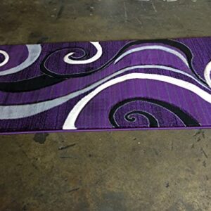 Contempo Modern Purple Grey Black Gray Contemporary Runner (400,000 Point) Area Rug Swirl Design #344 (2 Feet X 7 Feet 3 Inch )