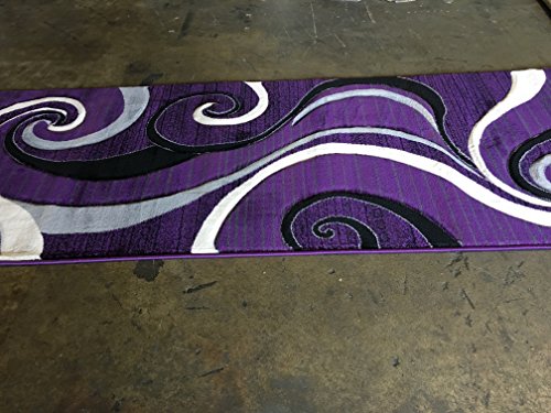 Contempo Modern Purple Grey Black Gray Contemporary Runner (400,000 Point) Area Rug Swirl Design #344 (2 Feet X 7 Feet 3 Inch )