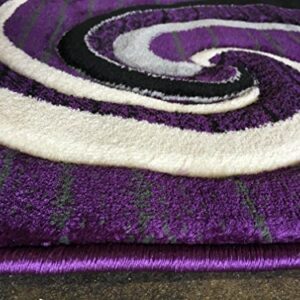 Contempo Modern Purple Grey Black Gray Contemporary Runner (400,000 Point) Area Rug Swirl Design #344 (2 Feet X 7 Feet 3 Inch )