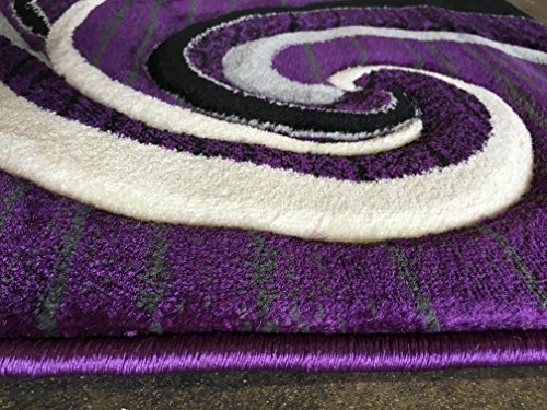 Contempo Modern Purple Grey Black Gray Contemporary Runner (400,000 Point) Area Rug Swirl Design #344 (2 Feet X 7 Feet 3 Inch )