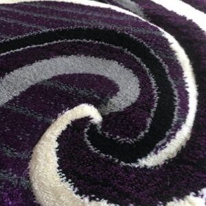 Contempo Modern Purple Grey Black Gray Contemporary Runner (400,000 Point) Area Rug Swirl Design #344 (2 Feet X 7 Feet 3 Inch )