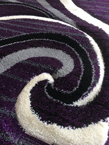 Contempo Modern Purple Grey Black Gray Contemporary Runner (400,000 Point) Area Rug Swirl Design #344 (2 Feet X 7 Feet 3 Inch )