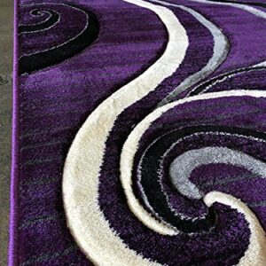 Contempo Modern Purple Grey Black Gray Contemporary Runner (400,000 Point) Area Rug Swirl Design #344 (2 Feet X 7 Feet 3 Inch )