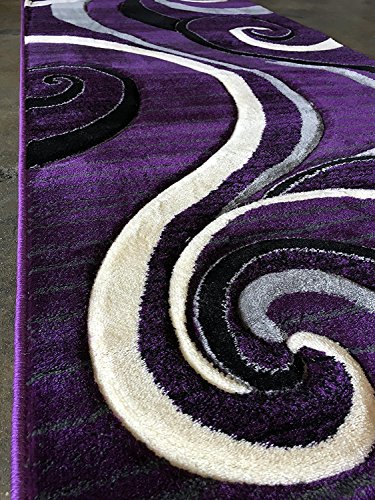 Contempo Modern Purple Grey Black Gray Contemporary Runner (400,000 Point) Area Rug Swirl Design #344 (2 Feet X 7 Feet 3 Inch )