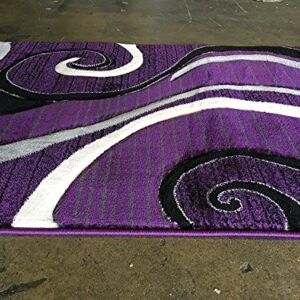 Contempo Modern Purple Grey Black Gray Contemporary Runner (400,000 Point) Area Rug Swirl Design #344 (2 Feet X 7 Feet 3 Inch )