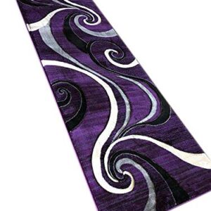 Contempo Modern Purple Grey Black Gray Contemporary Runner (400,000 Point) Area Rug Swirl Design #344 (2 Feet X 7 Feet 3 Inch )