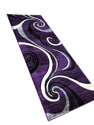 Contempo Modern Purple Grey Black Gray Contemporary Runner (400,000 Point) Area Rug Swirl Design #344 (2 Feet X 7 Feet 3 Inch )