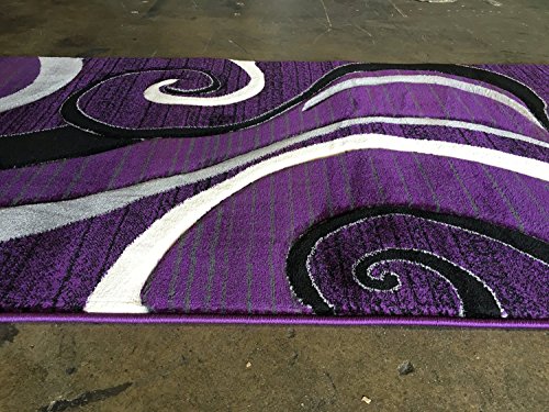 Contempo Modern Purple Grey Black Gray Contemporary Runner (400,000 Point) Area Rug Swirl Design #344 (2 Feet X 7 Feet 3 Inch )