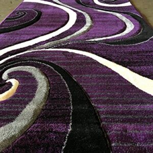 Contempo Modern Purple Grey Black Gray Contemporary Runner (400,000 Point) Area Rug Swirl Design #344 (2 Feet X 7 Feet 3 Inch )