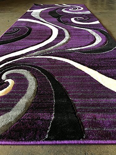 Contempo Modern Purple Grey Black Gray Contemporary Runner (400,000 Point) Area Rug Swirl Design #344 (2 Feet X 7 Feet 3 Inch )