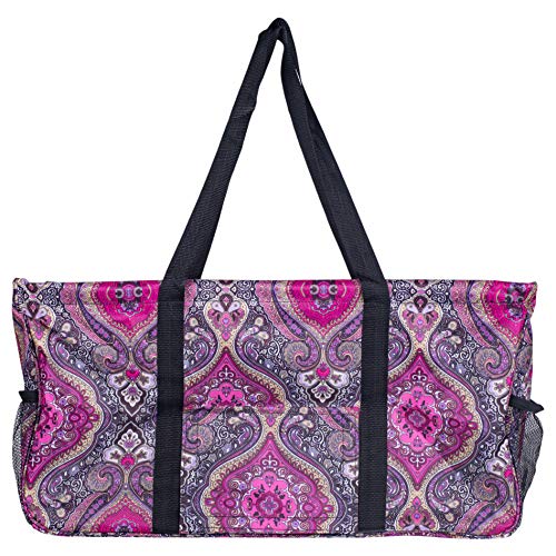 Wireframe Utility Retro Purple Paisley 23 x 12 Fabric and Wire Tote Handbag