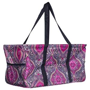 Wireframe Utility Retro Purple Paisley 23 x 12 Fabric and Wire Tote Handbag