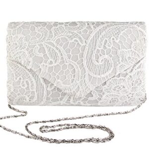 TOPCHANCES Womens Evening Clutch Ladies Floral Lace Envelope Handbags Wedding Bridal Purse Bag (White)