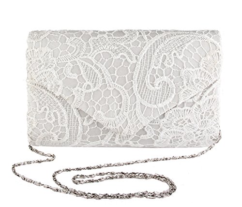 TOPCHANCES Womens Evening Clutch Ladies Floral Lace Envelope Handbags Wedding Bridal Purse Bag (White)