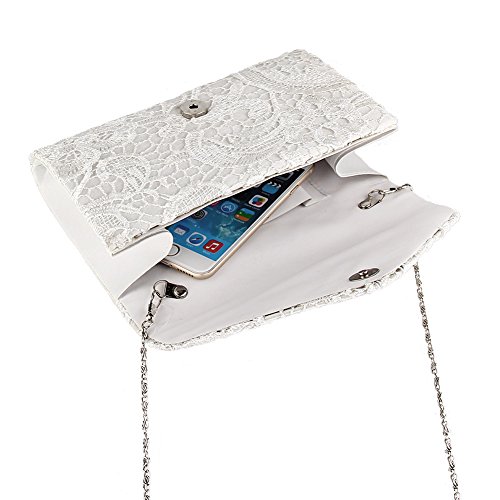 TOPCHANCES Womens Evening Clutch Ladies Floral Lace Envelope Handbags Wedding Bridal Purse Bag (White)