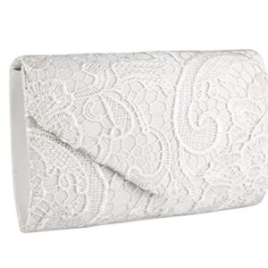 TOPCHANCES Womens Evening Clutch Ladies Floral Lace Envelope Handbags Wedding Bridal Purse Bag (White)