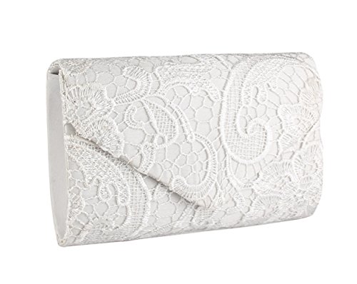 TOPCHANCES Womens Evening Clutch Ladies Floral Lace Envelope Handbags Wedding Bridal Purse Bag (White)