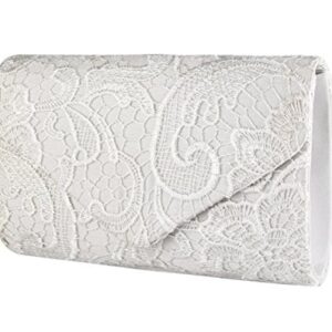 TOPCHANCES Womens Evening Clutch Ladies Floral Lace Envelope Handbags Wedding Bridal Purse Bag (White)