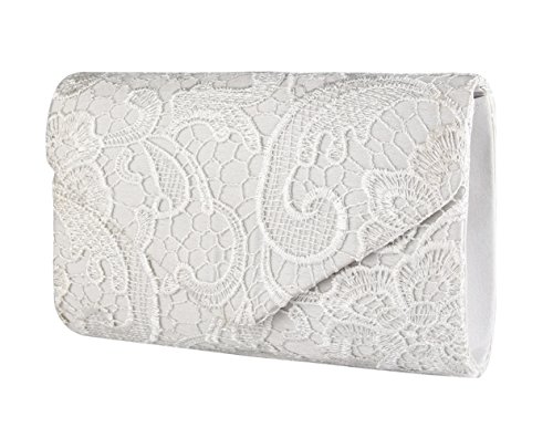 TOPCHANCES Womens Evening Clutch Ladies Floral Lace Envelope Handbags Wedding Bridal Purse Bag (White)