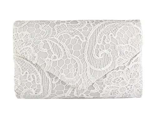 TOPCHANCES Womens Evening Clutch Ladies Floral Lace Envelope Handbags Wedding Bridal Purse Bag (White)