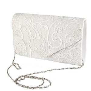 TOPCHANCES Womens Evening Clutch Ladies Floral Lace Envelope Handbags Wedding Bridal Purse Bag (White)