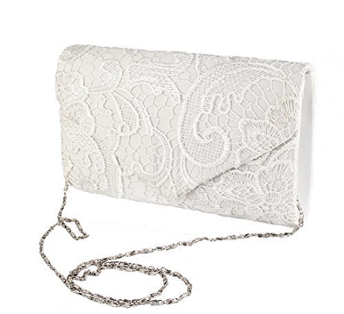 TOPCHANCES Womens Evening Clutch Ladies Floral Lace Envelope Handbags Wedding Bridal Purse Bag (White)