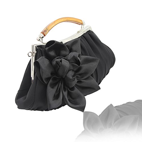 kingluck Floral Embellish Sheer Chiffon Exterior Party Clutch-evening Out Collection (black)