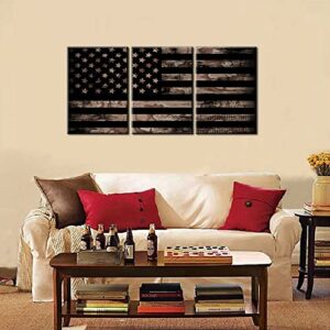 American Flag Wall Art Black and Brown Patriotic Decor Native America Picture for Living Room Military Canvas Artwork 3 Piece Prints Painting House Decor Giclee Framed Ready to Hang Gift(48''Wx 24''H)