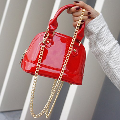 Zip Around Dome Patent Leather Satchel Mini Top Handle Tote Bag Shell Shape Purse Handbags