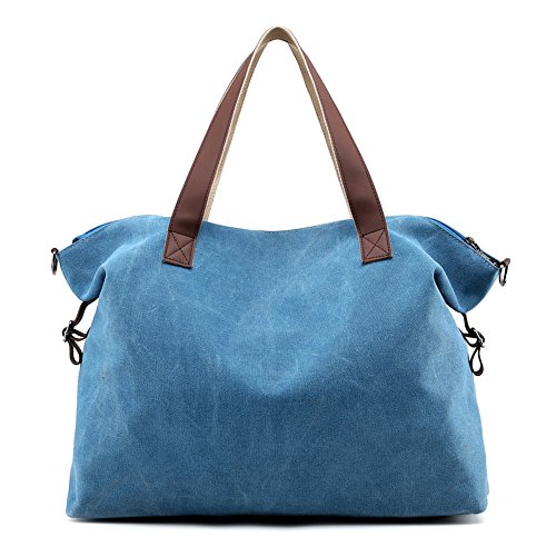 PILER Women's Casual Vintage Hobo Canvas Daily Purse Top Handle Shoulder Tote Shopper Handbag Large Capacity Casual Bag （white） (blue)