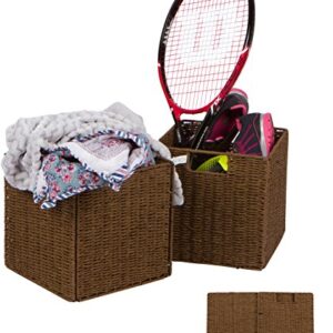 Trademark Innovations 10.5" Woven Storage Cube Basket Bin with Iron Wire Frame Set of 2