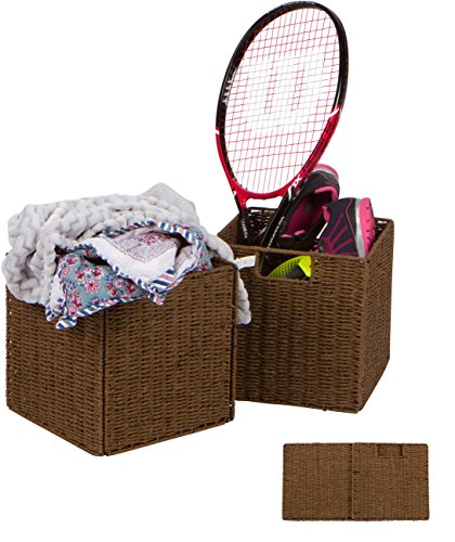 Trademark Innovations 10.5" Woven Storage Cube Basket Bin with Iron Wire Frame Set of 2