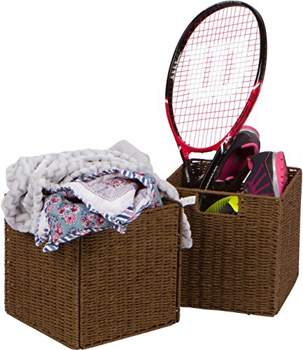 Trademark Innovations 10.5" Woven Storage Cube Basket Bin with Iron Wire Frame Set of 2