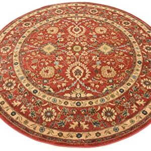 Unique Loom Edinburgh Collection Classic Oriental Traditional French Cottage Inspired Intricate Design Area Rug, 6 ft x 6 ft, Red/Beige