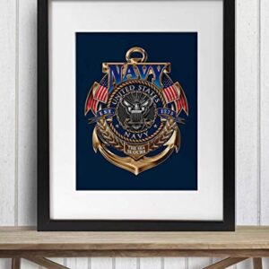 United States Navy-Gold Anchor Crest- 8 x 10"- Naval Wall Art Prints- Ready To Frame-"The Sea is Ours" -Replica Poster Prints. Home-Office-Military Decor. Beautiful Crest-Emblem to Show Navy Pride!