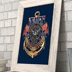 United States Navy-Gold Anchor Crest- 8 x 10"- Naval Wall Art Prints- Ready To Frame-"The Sea is Ours" -Replica Poster Prints. Home-Office-Military Decor. Beautiful Crest-Emblem to Show Navy Pride!