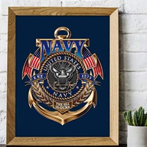 United States Navy-Gold Anchor Crest- 8 x 10"- Naval Wall Art Prints- Ready To Frame-"The Sea is Ours" -Replica Poster Prints. Home-Office-Military Decor. Beautiful Crest-Emblem to Show Navy Pride!