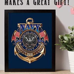 United States Navy-Gold Anchor Crest- 8 x 10"- Naval Wall Art Prints- Ready To Frame-"The Sea is Ours" -Replica Poster Prints. Home-Office-Military Decor. Beautiful Crest-Emblem to Show Navy Pride!