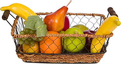 Rectangular Wire Storage Basket with Handles and Seagrass by Trademark Innovations