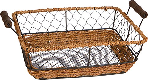 Rectangular Wire Storage Basket with Handles and Seagrass by Trademark Innovations