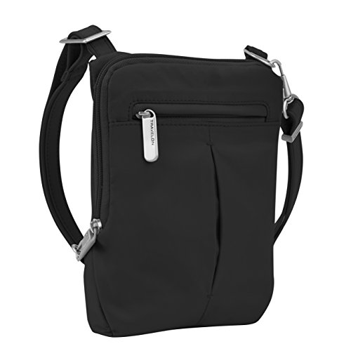 Travelon Anti-Theft Essential North/South Bag - Small Nylon Crossbody for Travel & Everyday (Black), 6.5 in x 1.25 in x 9 in