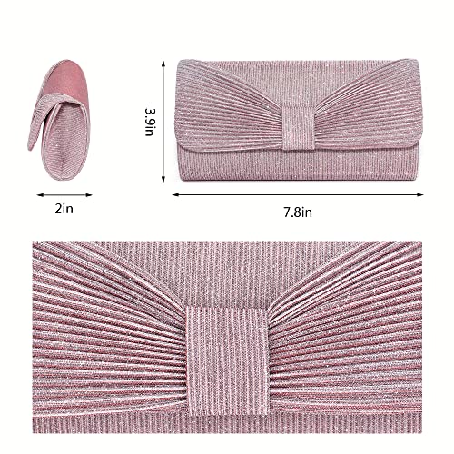 jascaela Women's Glitter Bling Evening Clutch Shiny Bow Evening Handbag Party Prom Wedding Purse Shoulder Bag - Pink