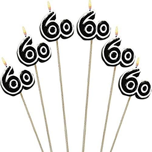 amscan The Party Continuous 60th Birthday Party Molded Candle on a Stick Decoration, Pack of 6, Multi, 9 1/2" Wax, stick