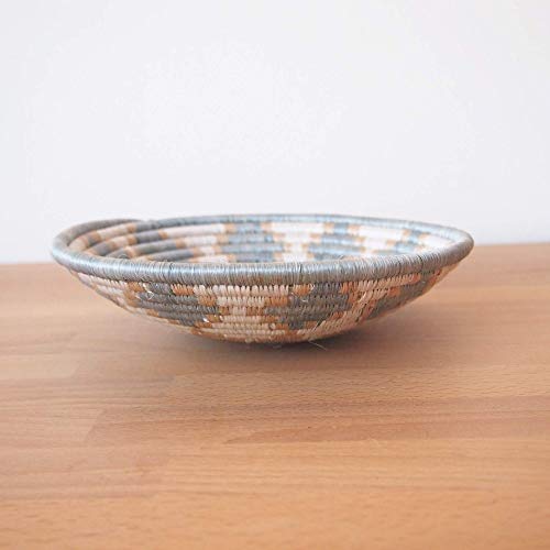 Small African Basket- Giti/Rwanda Basket/Woven Bowl/Sisal & Sweetgrass Basket/Blue-Gray, Tan, White