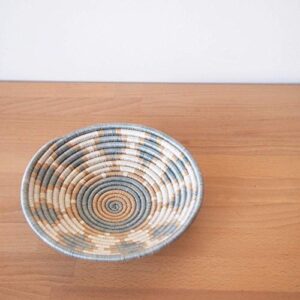 Small African Basket- Giti/Rwanda Basket/Woven Bowl/Sisal & Sweetgrass Basket/Blue-Gray, Tan, White