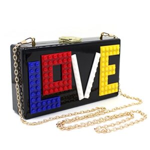 yyw love acrylic clutch, acrylic box evening clutch bag purse handbag for women wedding party cocktail handbag (black)